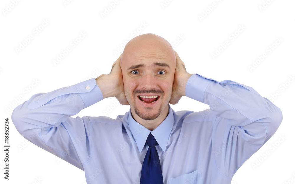 Mann hält sich die ohren zu Stock-Foto | Adobe Stock
