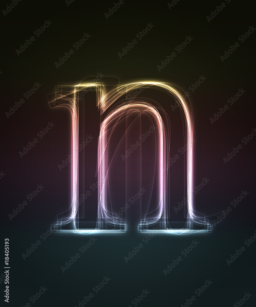 Glowing smal font. Shiny letter n (caps letter in my portfolio). Stock ...