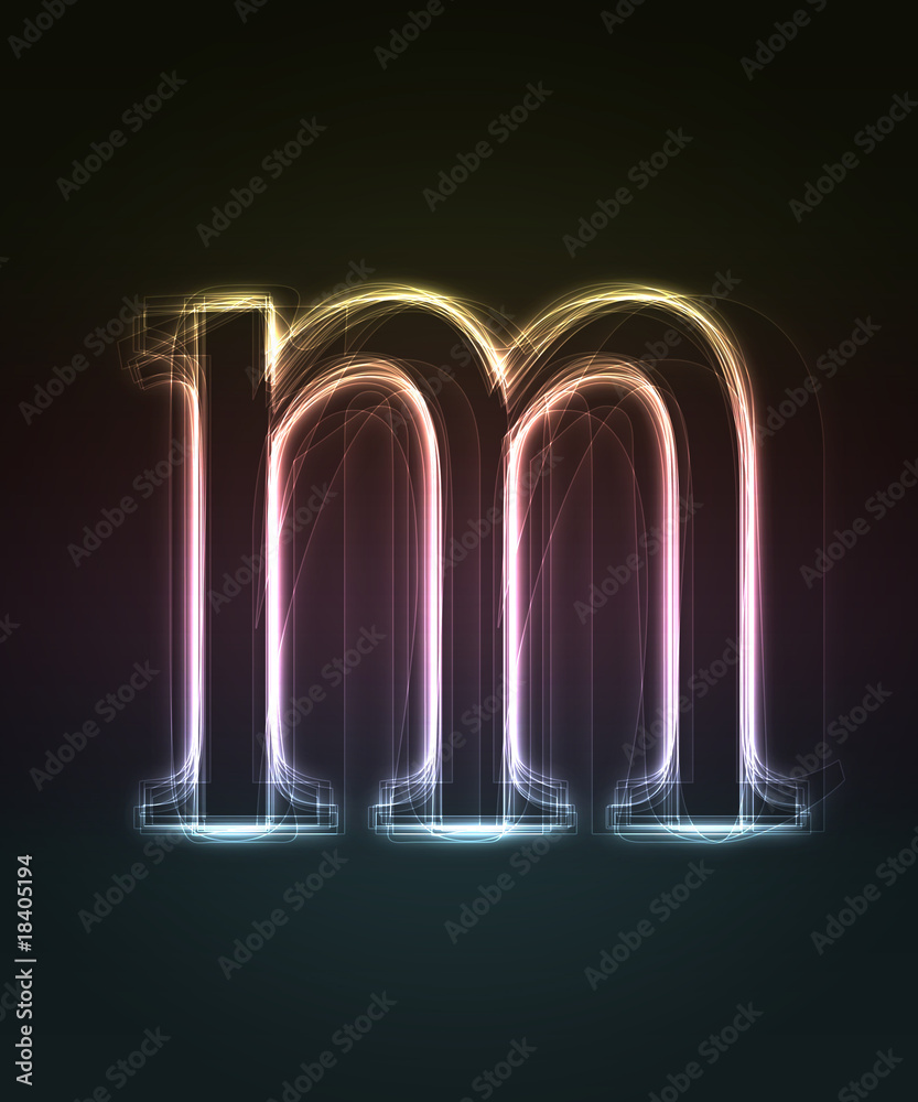 Glowing smal font. Shiny letter m (caps letter in my portfolio). Stock ...