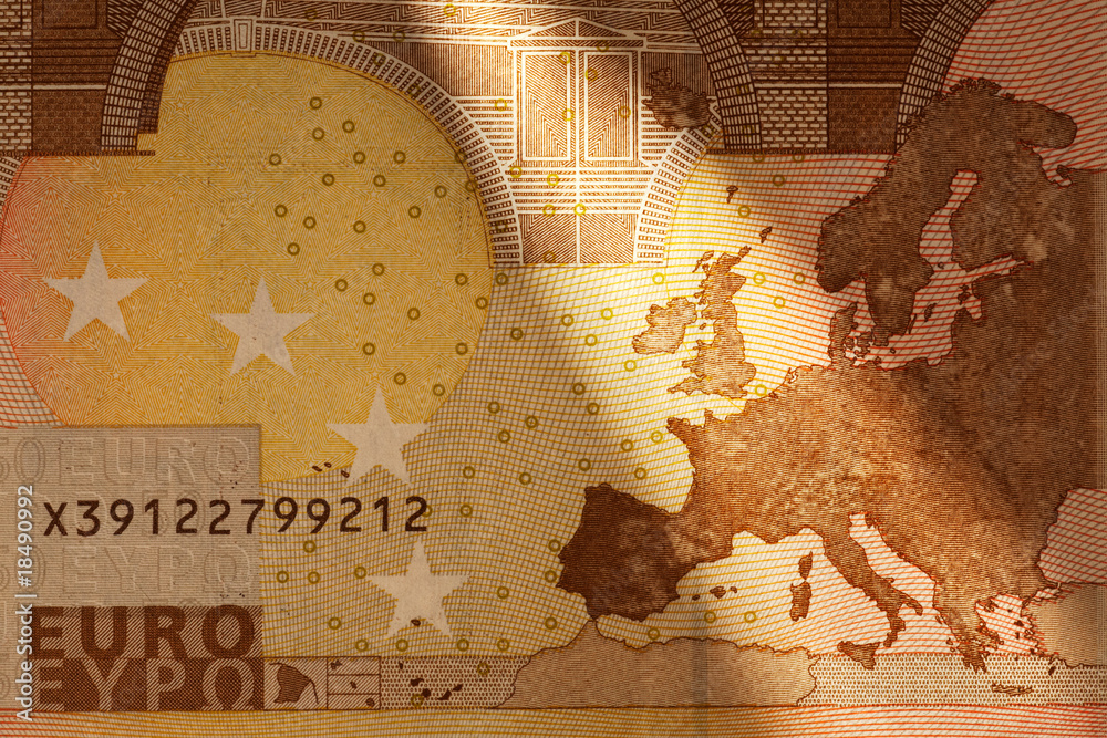 map of Europe on 50 euro banknote with spotlight Stock Photo | Adobe Stock