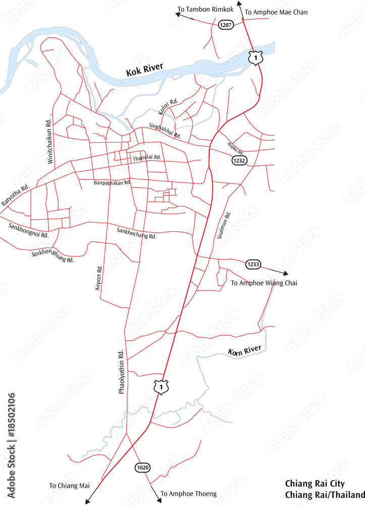 Vector Map of Chiang Rai City in Northern Thailand Stock Vector | Adobe ...