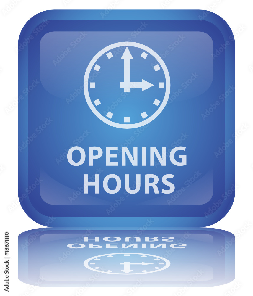 "Opening Hours" Button (square - blue - vector - reflection) Stock ...