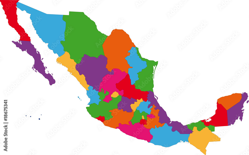 Vector colorful Mexico map with state borders Stock Vector | Adobe Stock