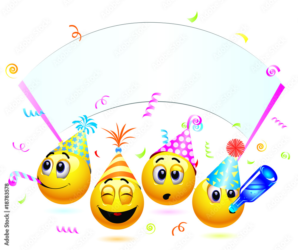 Smiley balls going to a party vector de Stock | Adobe Stock