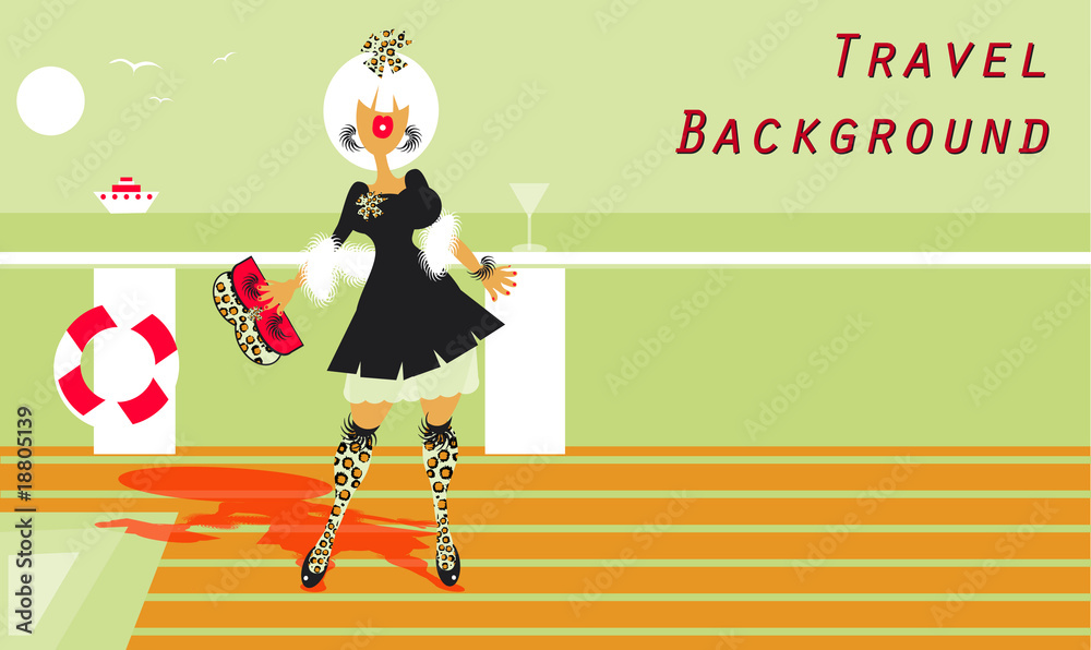 Travel background, tourism card, presentation cartoon layout, se Stock ...