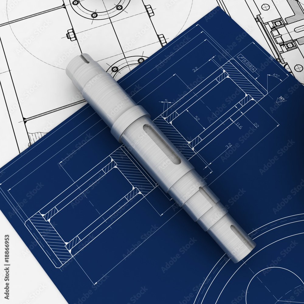mechanical sketch with 3d model and bearing Stock Illustration | Adobe ...