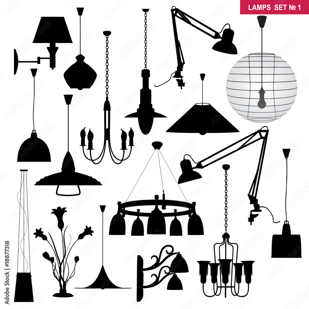 Vector silhouette set of lamps and lighting Stock Vector | Adobe Stock