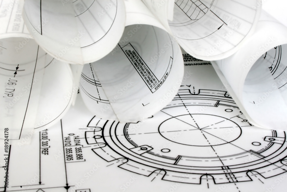 Rolls of Engineering Drawings. Stock Photo | Adobe Stock