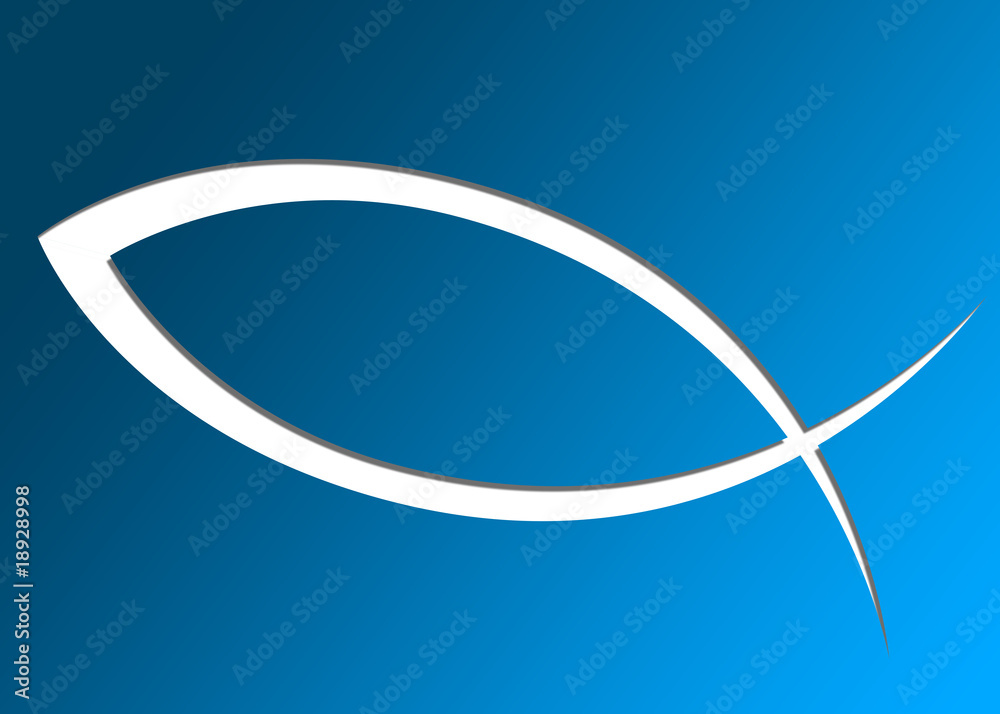 Christentum Fisch Symbol Zeichen blauer Verlauf mit Schatten Stock ...