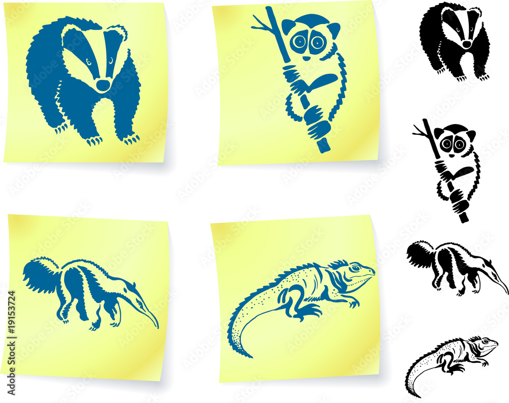 Animal drawings on post it notes Stock Vector | Adobe Stock