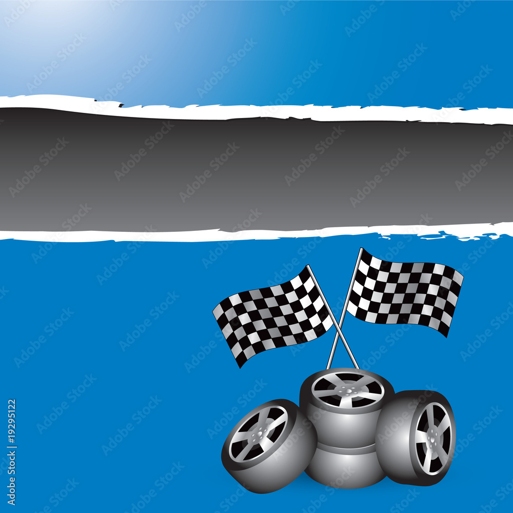 checkered flags and tires blue ripped banner Stock Vector | Adobe Stock