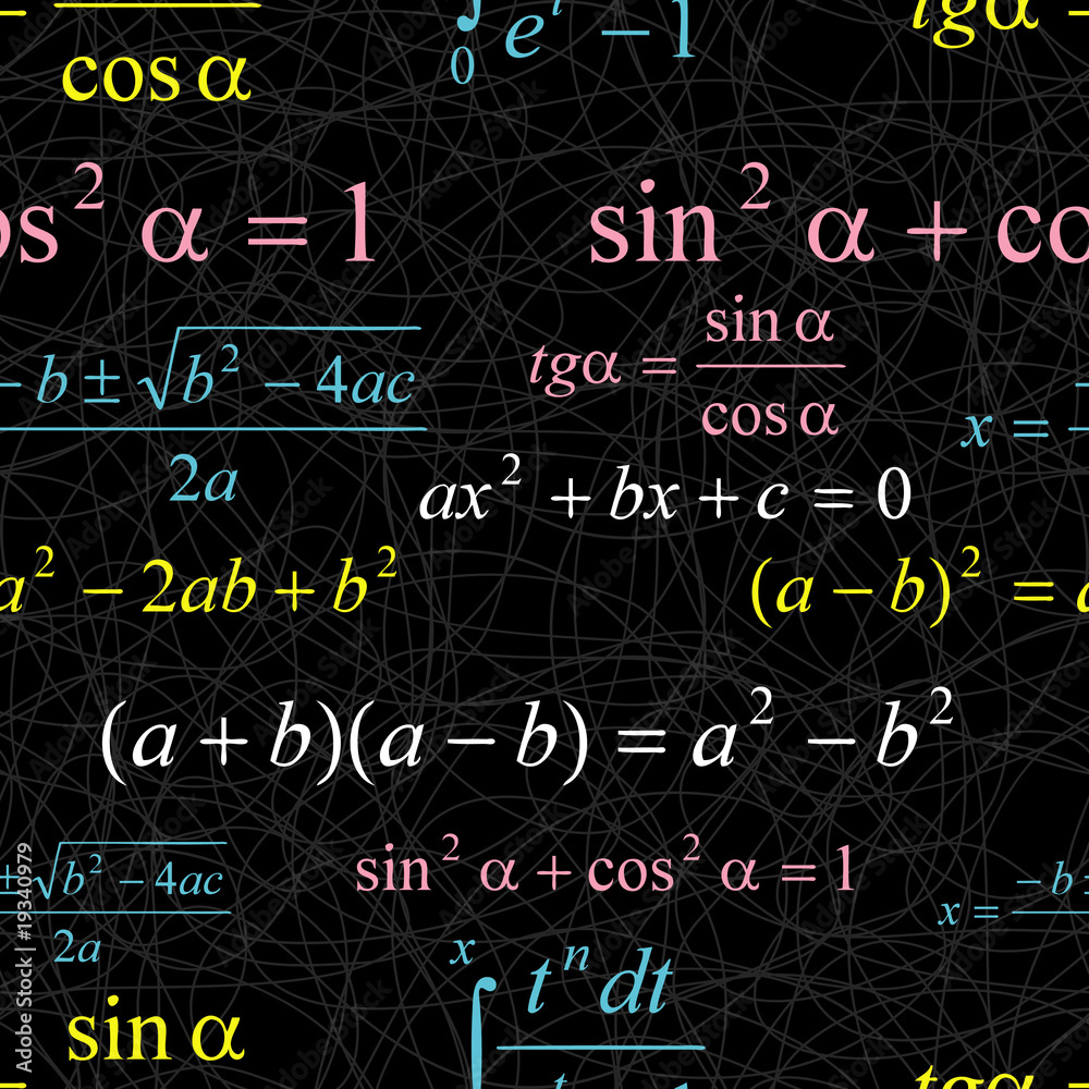 Seamlessly vector wallpaper mathematics on black Stock Vector | Adobe Stock