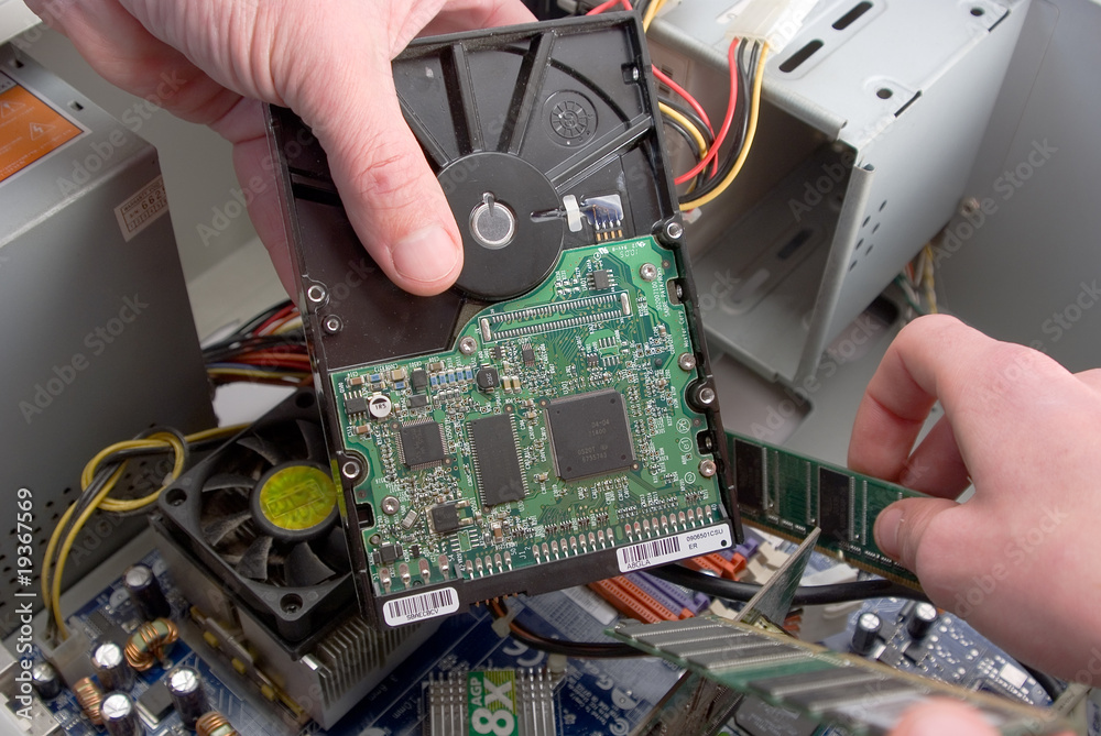 Computer upgrade, installation of computer details close up. Stock ...