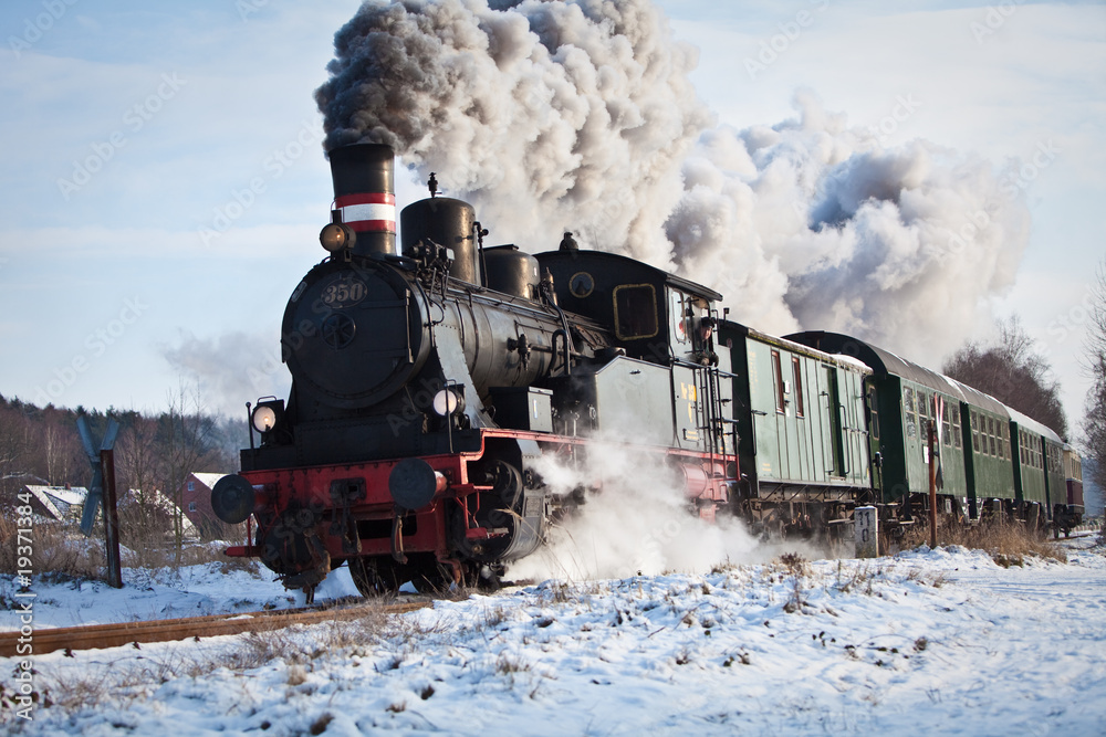 Dampflok im Schnee Stock Photo | Adobe Stock