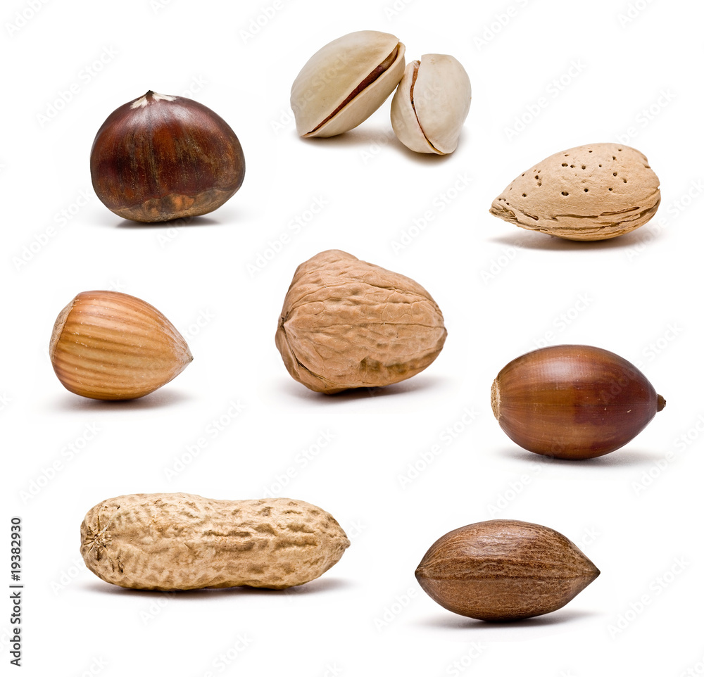Colección de frutos secos aislados sobre fondo blanco. Stock Photo ...