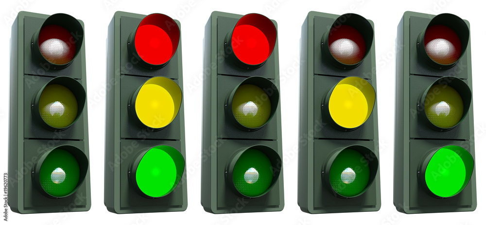 Traffic light with all colors on white including clipping path Stock ...