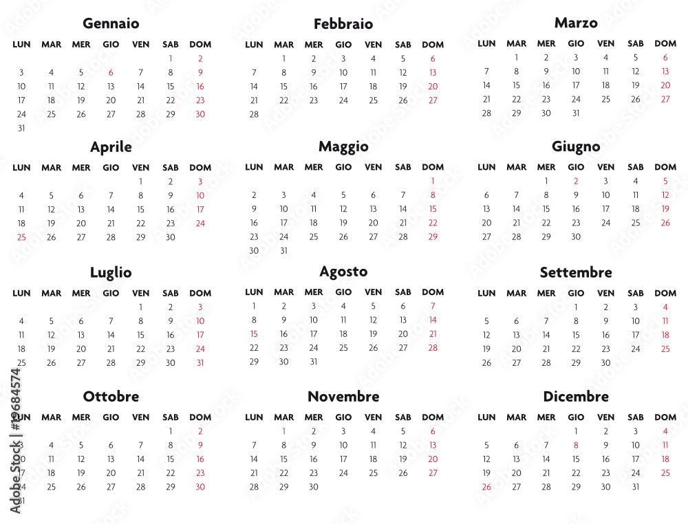 Base calendario italiano con festività 2011 Stock Vector | Adobe Stock