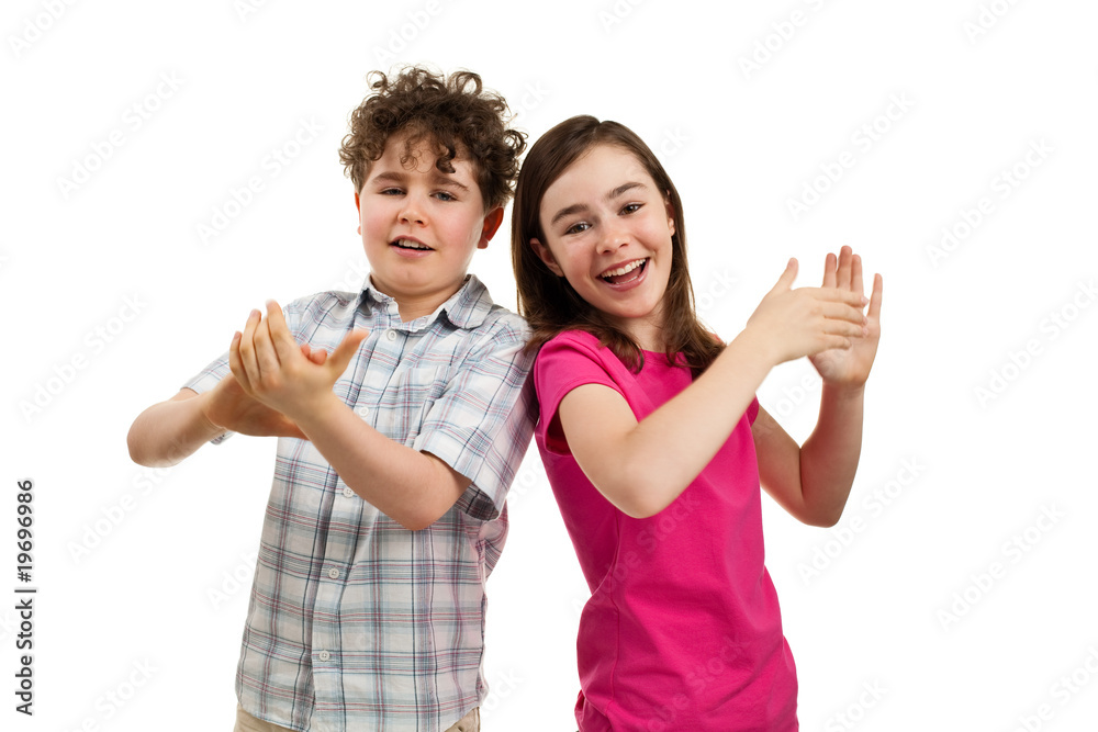 Kids clapping hands isolated on white background Stock Photo | Adobe Stock