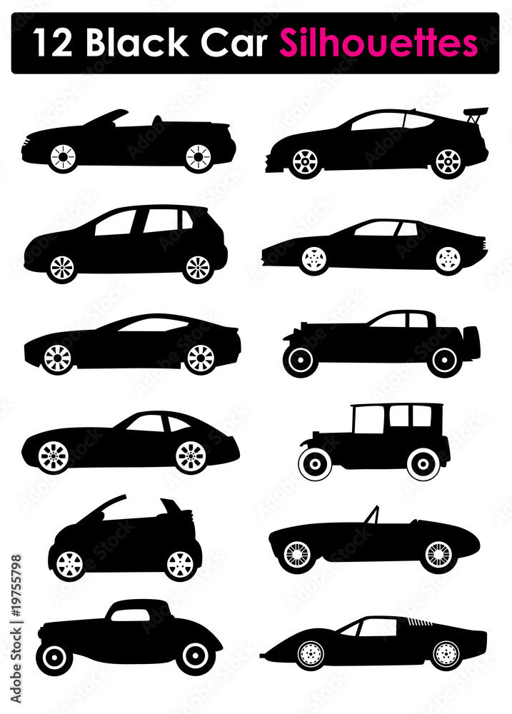12 Car Silhouettes, Vector Illustration Stock Vector | Adobe Stock