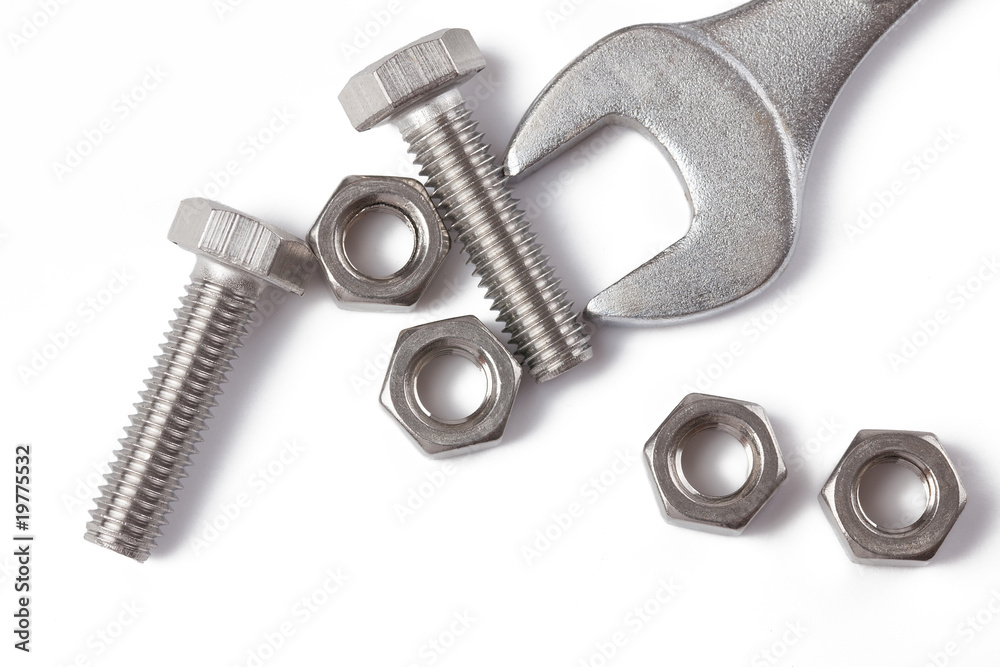 chrome spanner with nuts and bolts Stock Photo | Adobe Stock