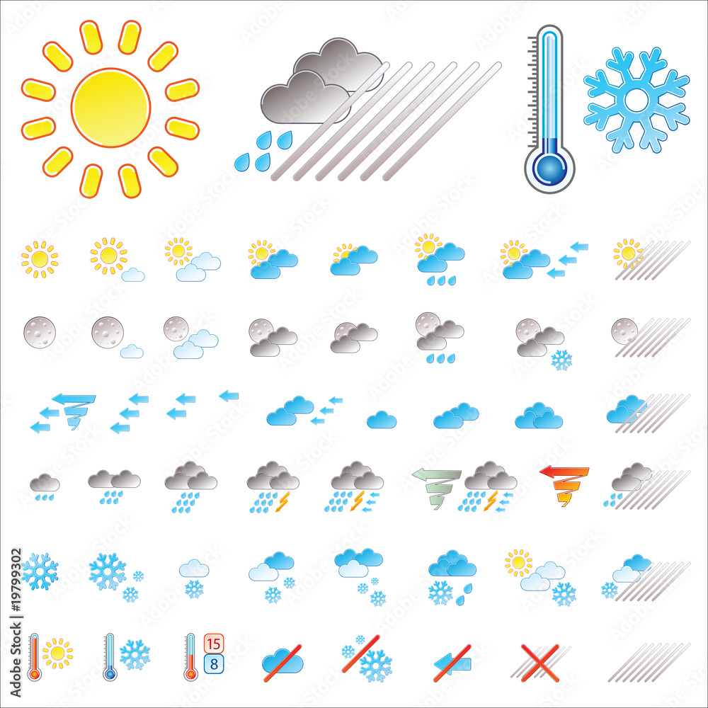Pictograms which represent weather conditions Stock Vector | Adobe Stock