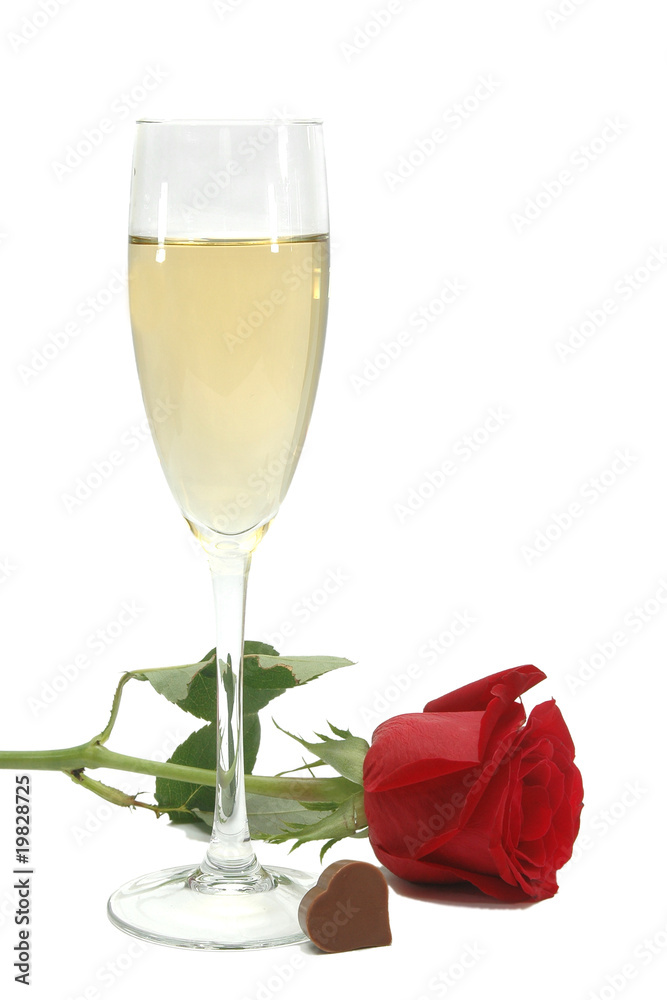 Copa de champagne y rosa roja foto de Stock | Adobe Stock