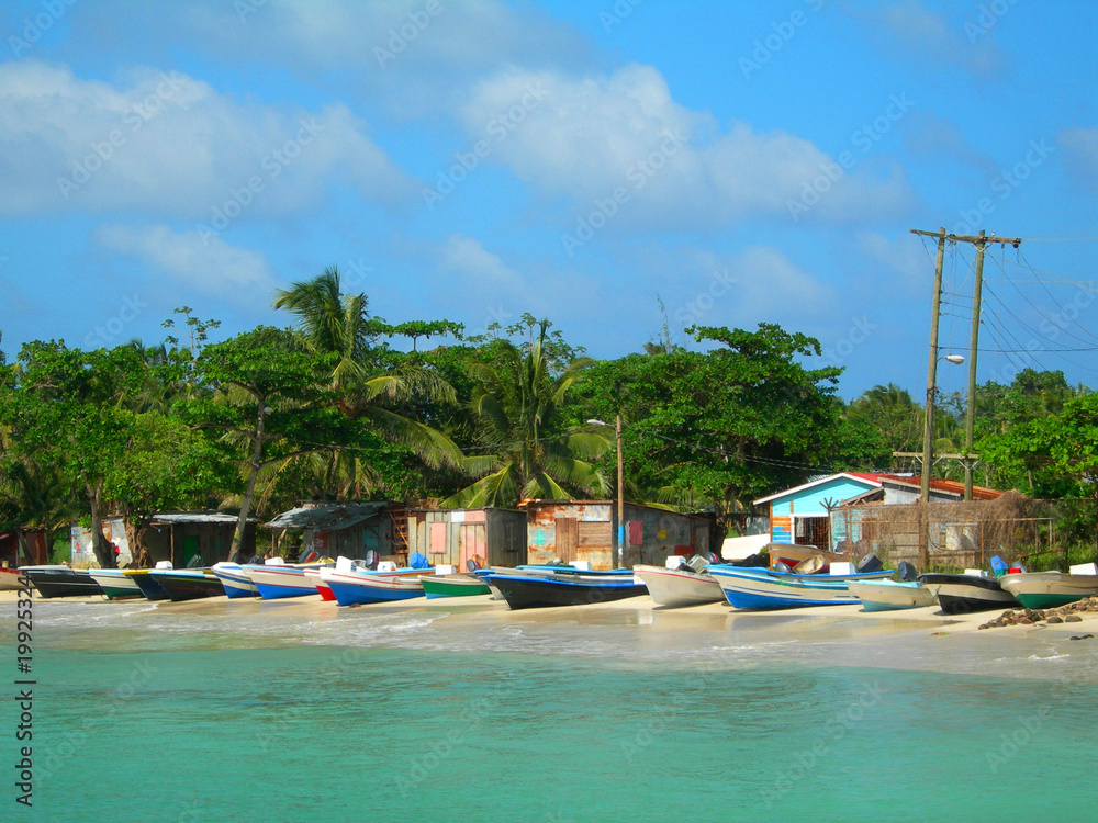 Photo & Art Print panga fishing boats with houses corn island nicaragua ...