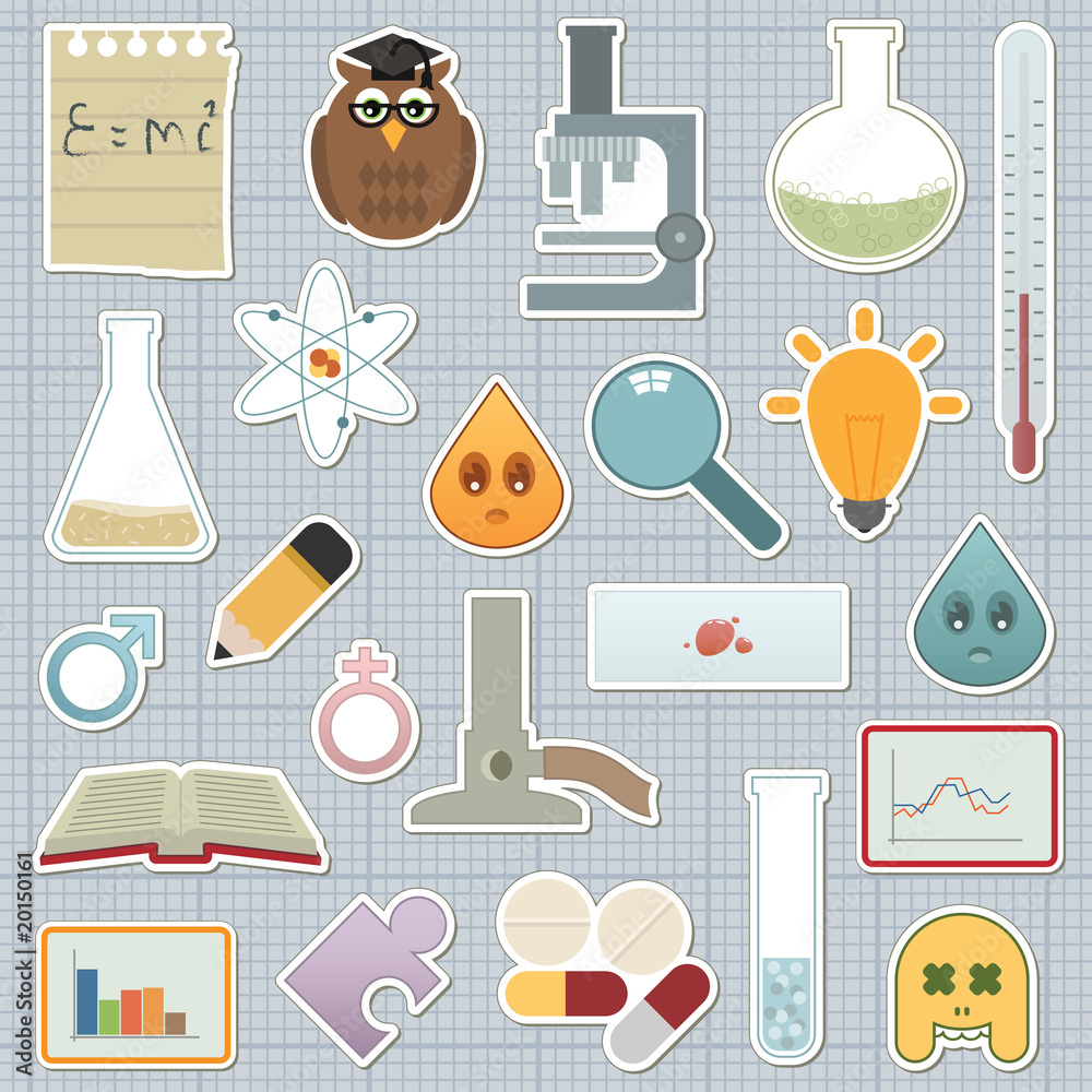 Science icon stickers vector clipart chemistry physics biology test ...