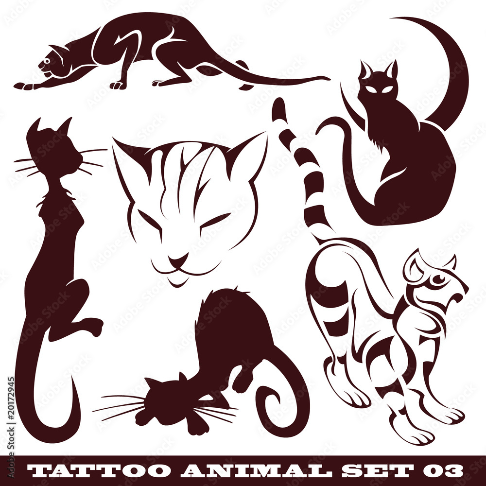 templates cats for tattoo and design on different topics Stock Vector ...