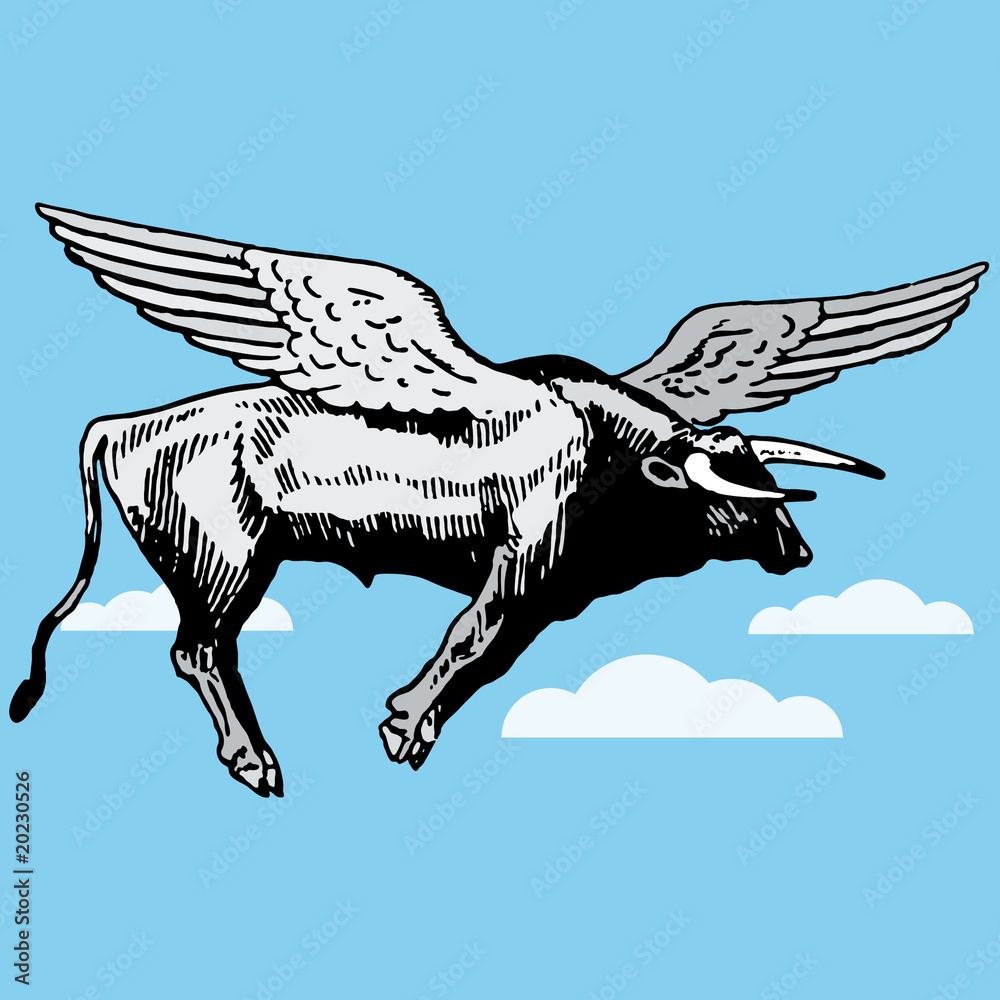 bull with wings flying vector cartoon illustration Stock Vector | Adobe ...