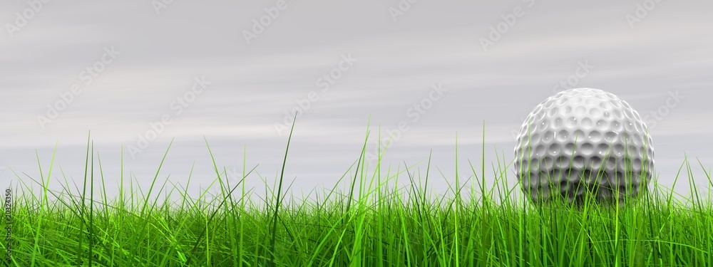 High resolution 3d white golf ball in green grass background Stock ...