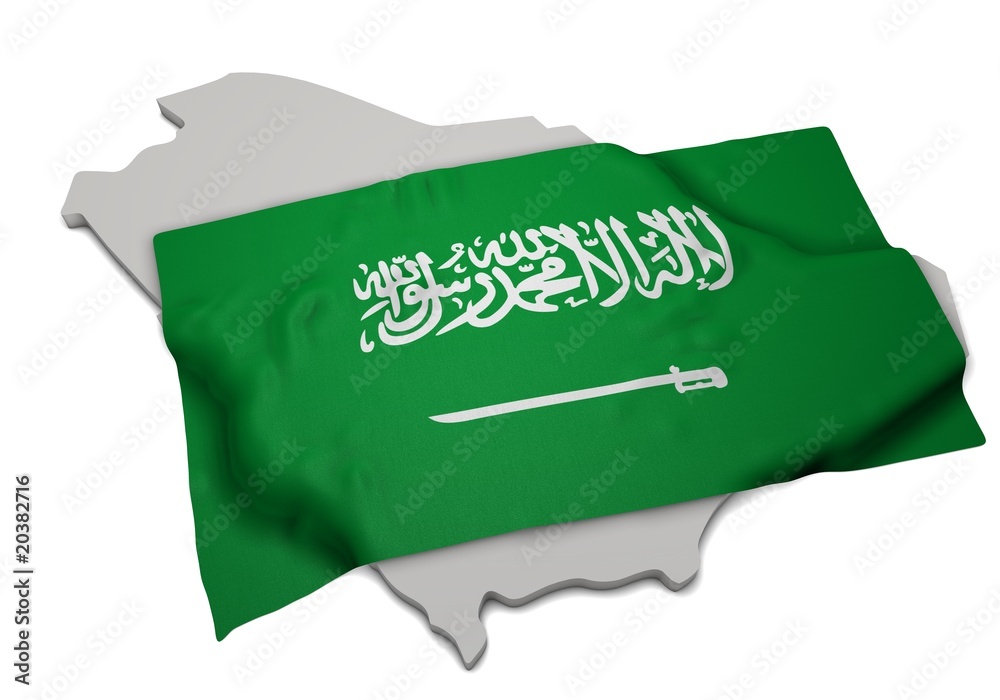 realistic ensign covering the shape of Saudi Arabia ( السعودية ) Stock ...