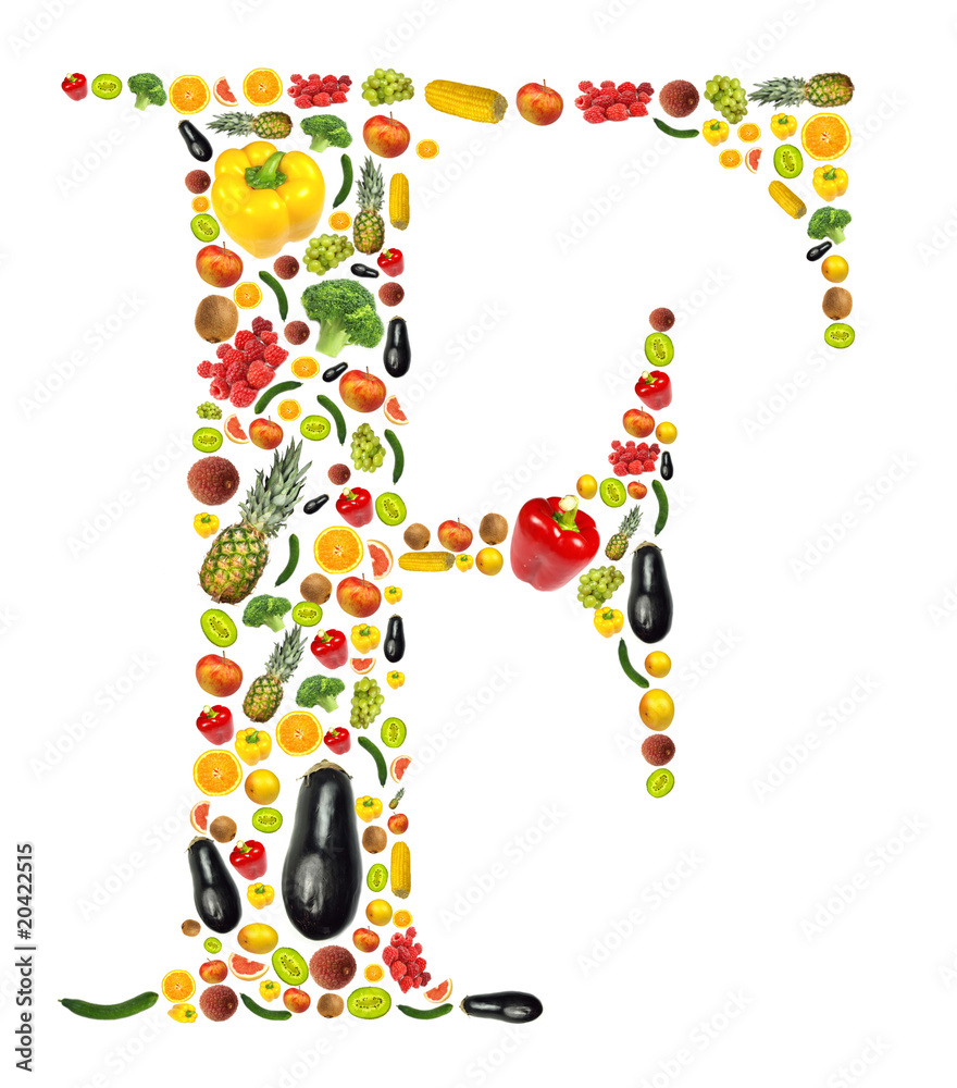Letter "F" made of fruit and vegetable Stock Photo | Adobe Stock