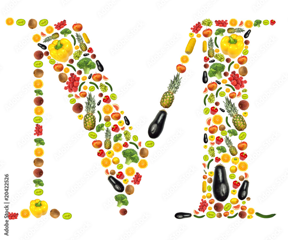 Letter "M" made of fruit and vegetable Stock Photo | Adobe Stock
