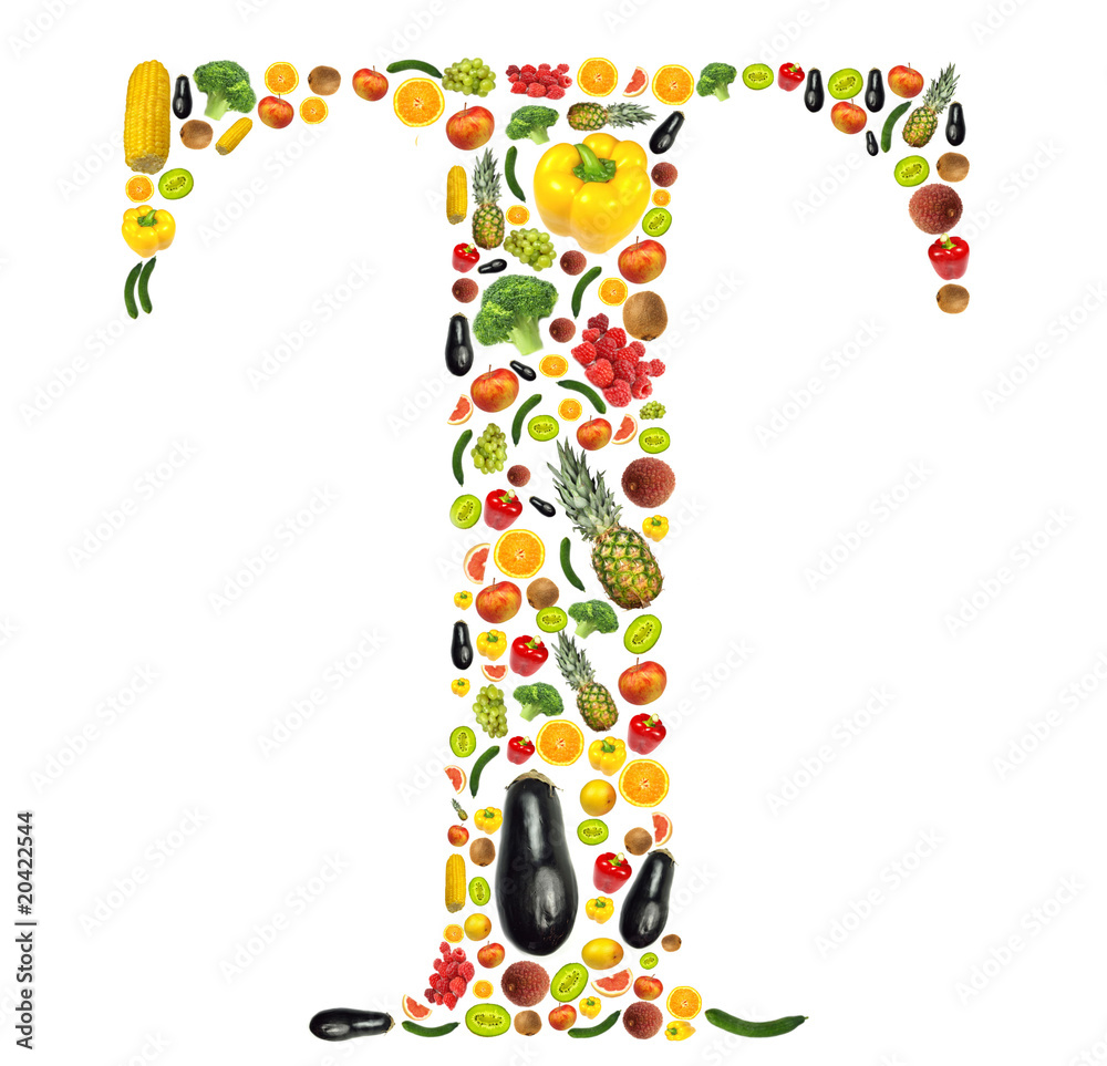 Letter "T" made of fruit and vegetable Stock Photo | Adobe Stock