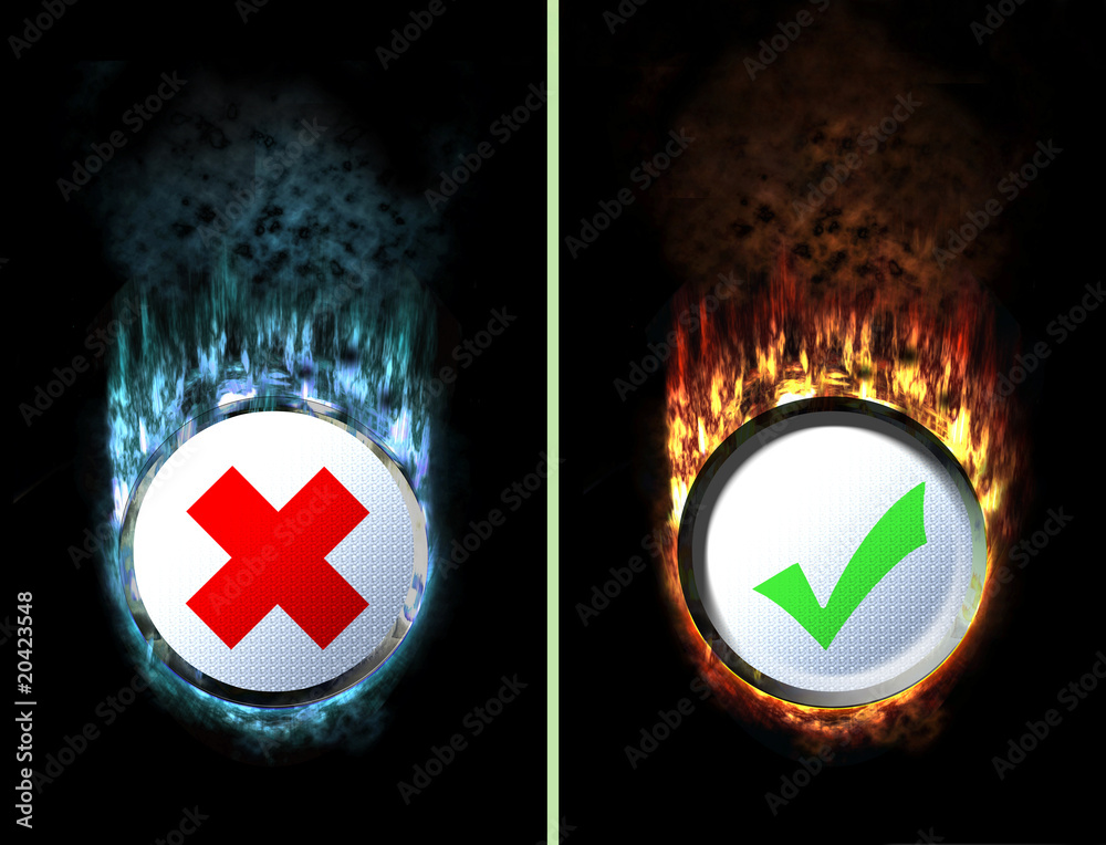 Fire check mark and ice uncheck mark Stock Illustration | Adobe Stock