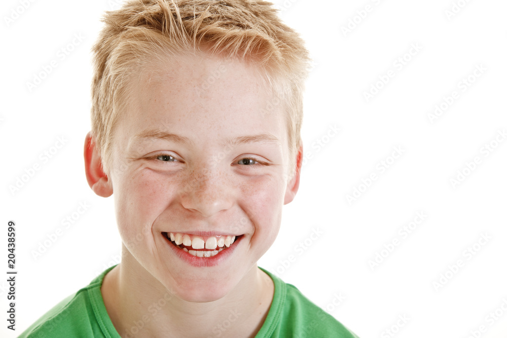 Happy smiling 12 year old boy isolated on white background Stock Photo ...