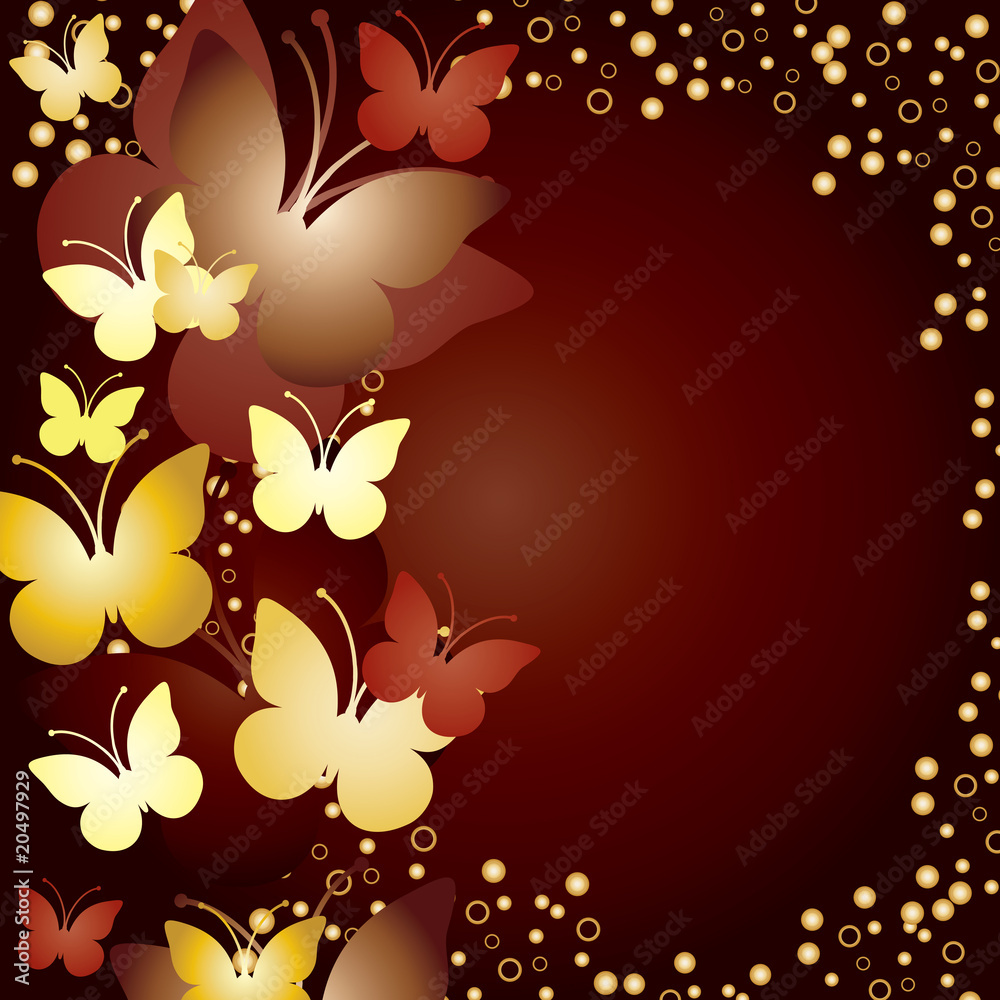 Gold background with butterflies, vector illustration Stock Vector ...