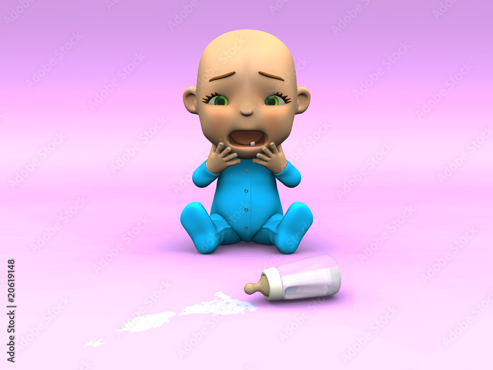 Cute cartoon baby crying over spilt milk. Stock Illustration | Adobe Stock