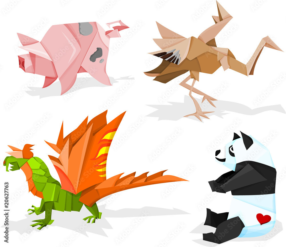 Funny paper animals, origami Stock Vector | Adobe Stock