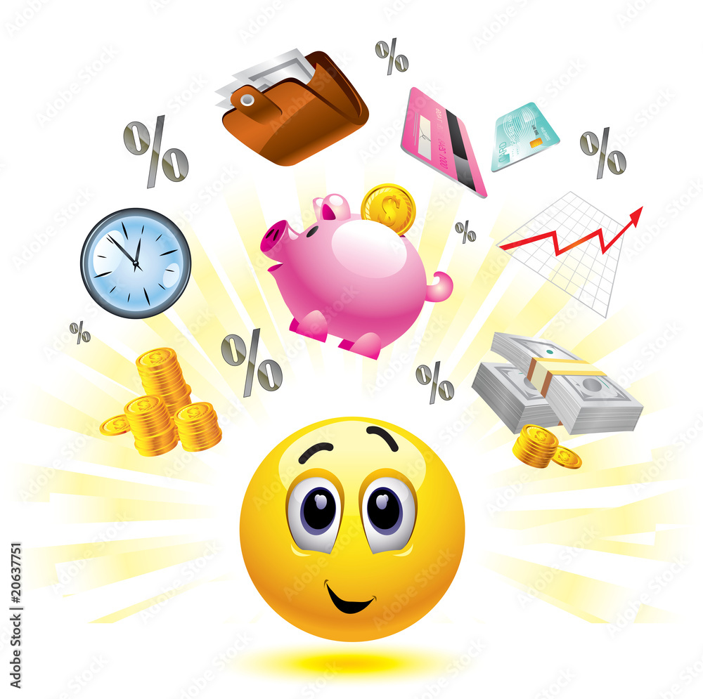 Smiley ball with different symbols of money and earnings Stock Vector ...