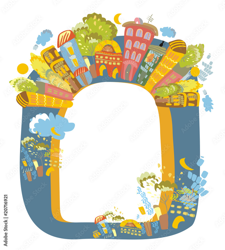 Poster City frame. Original frame with elements of city architecture ...