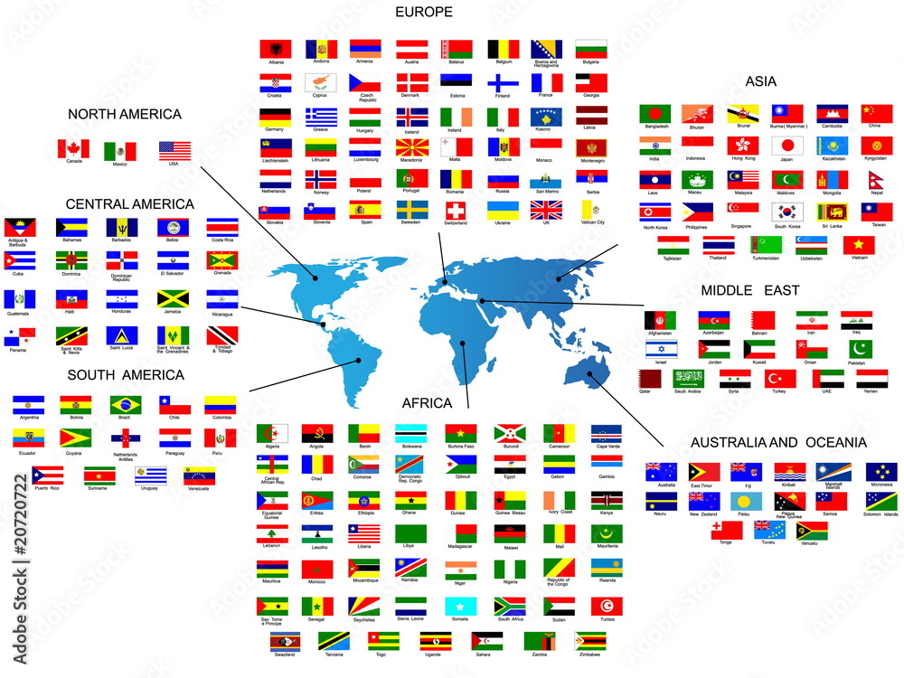 Vector Flags of all countries in by the region of the world Stock ...