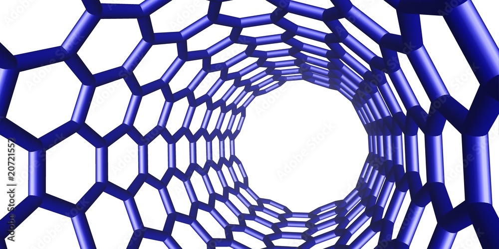 blue molecular nanotube structure on white background Stock ...