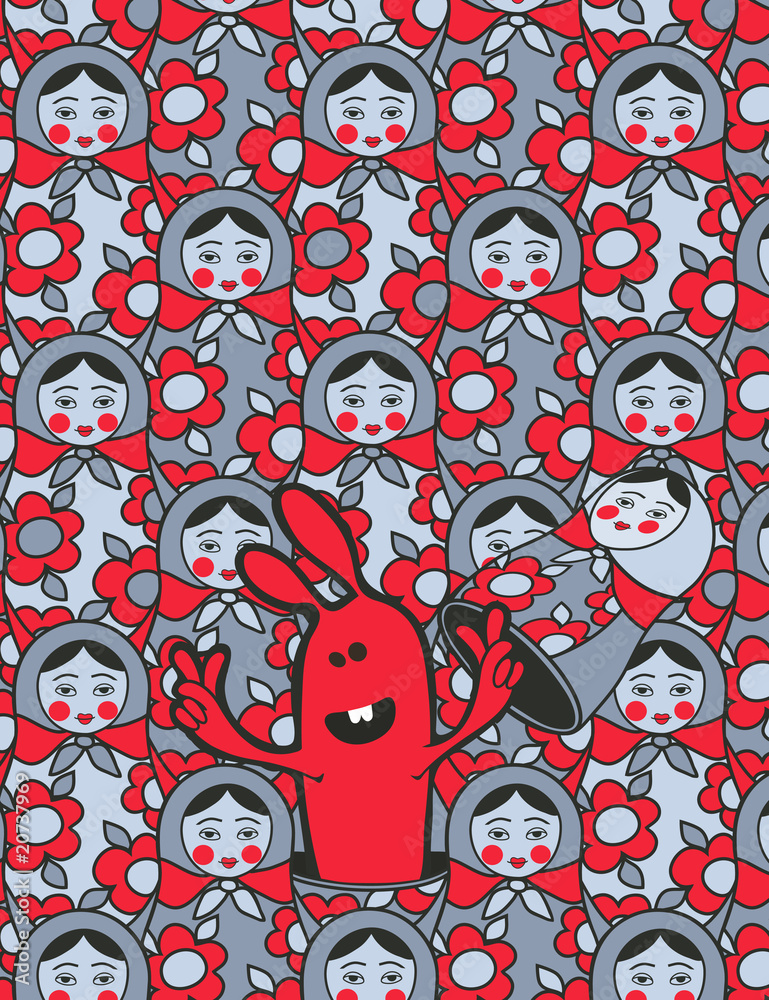 Russian dolls with funny rabbit cartoon figure Stock Vector | Adobe Stock