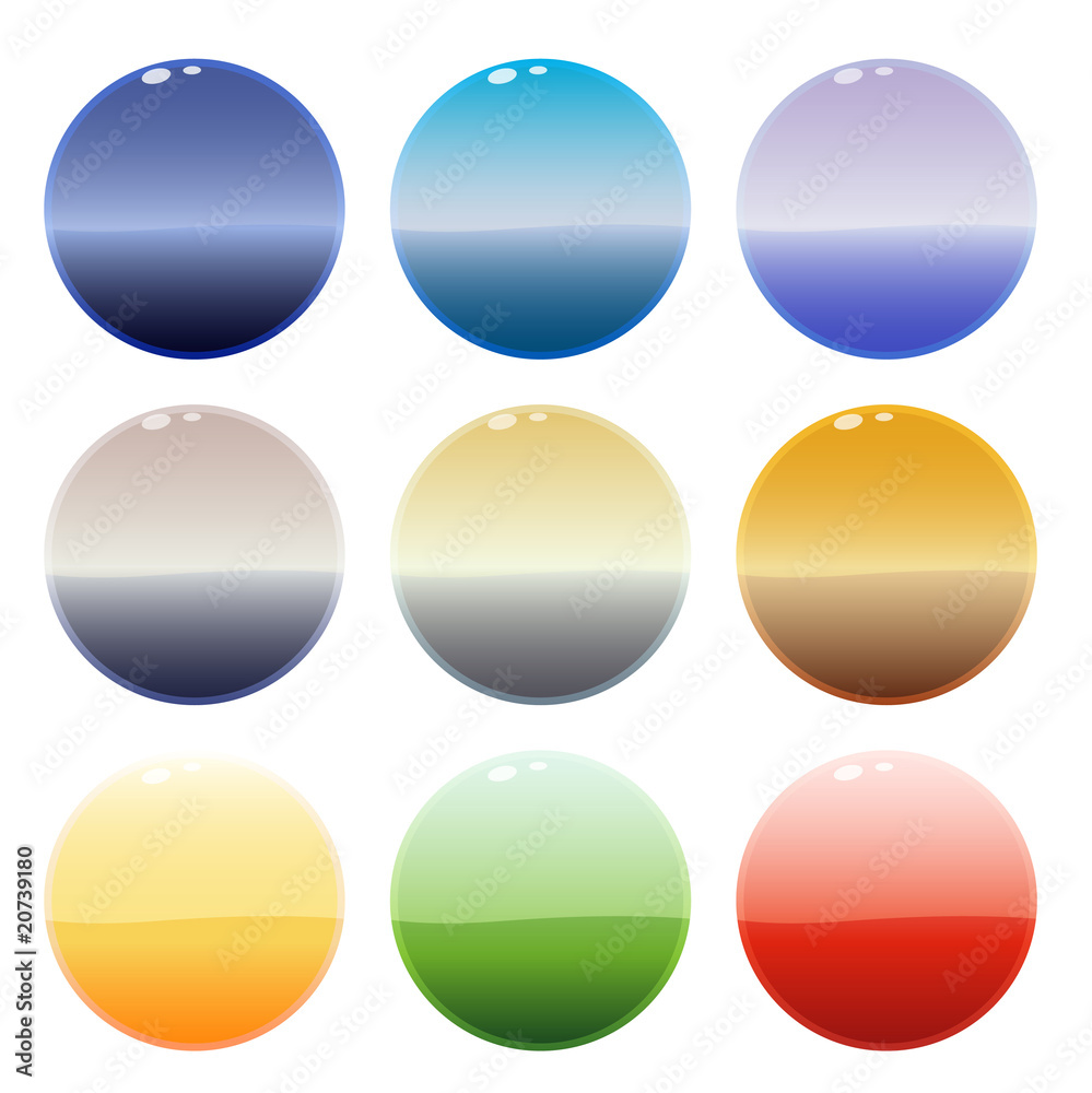 Collection of nine glossy wave buttons in nature colors Stock Vector ...