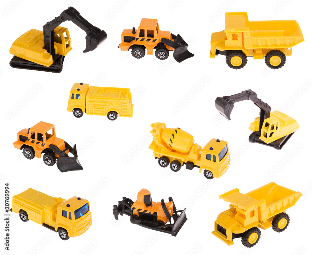 Ten multi-coloured building cars. Construction machinery Stock Photo ...