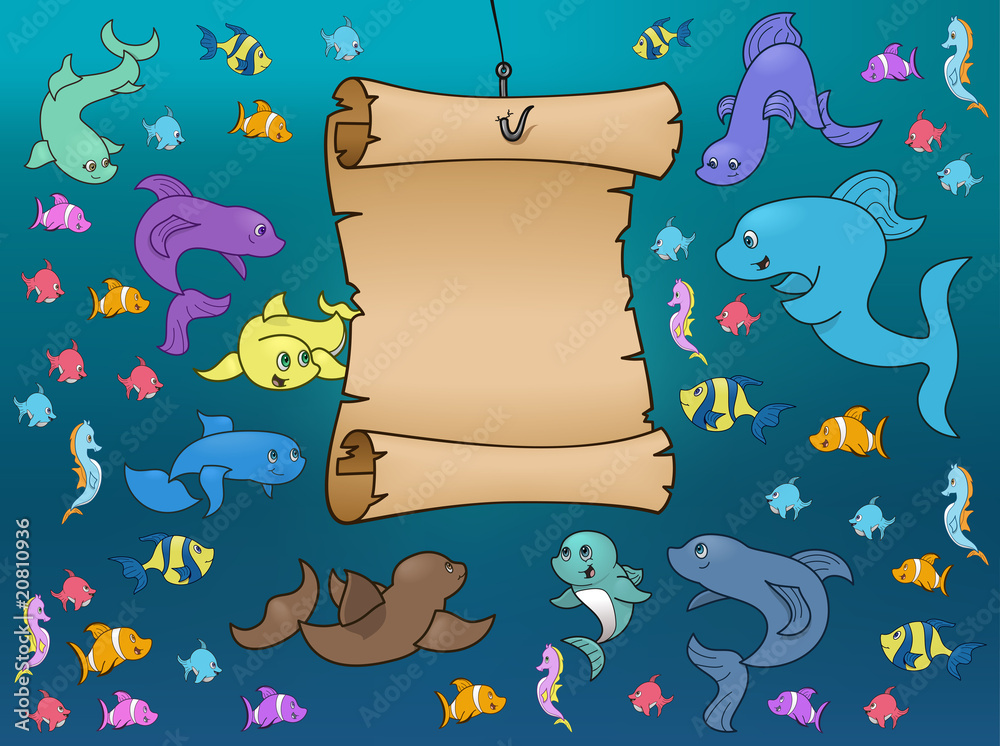 marine life looking at map - vector illustration Stock Vector | Adobe Stock