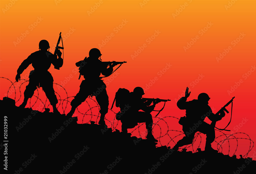 Assault. Vector silhouette of soldiers. Stock Vector | Adobe Stock