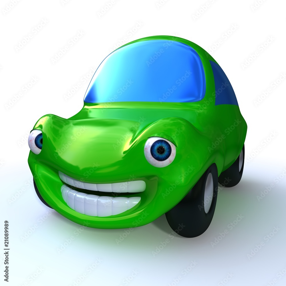 cartoon 3d green happy car Stock Illustration | Adobe Stock
